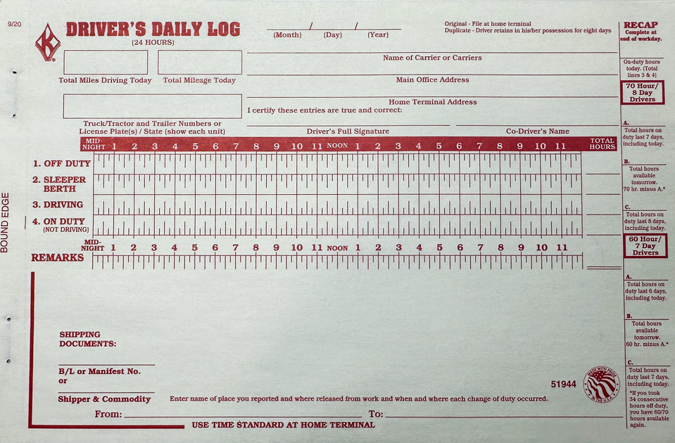 Driver's Daily Log Report Sheet (Carbonless) – USDOT Decals