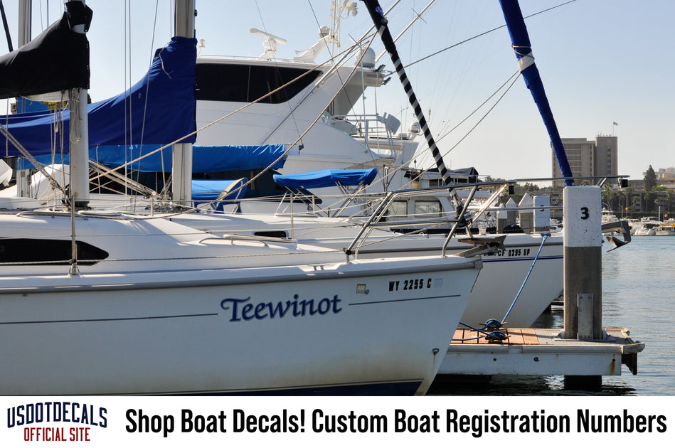 Custom Boat Registration & Numbers Decal Sticker, (Set of 2) – USDOT Decals