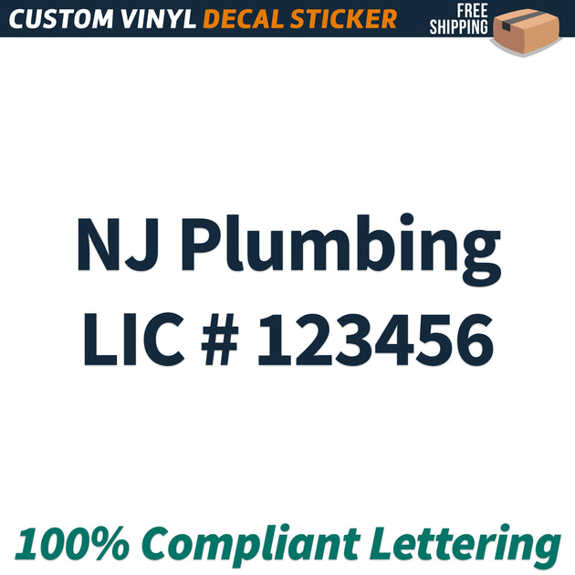NJ Plumbing LIC # Number Regulation Decal Sticker Lettering, (Set of 2 ...